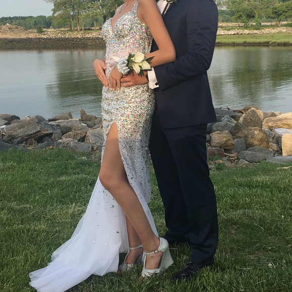 Dresses | White And Silver Rhinestone Prom Dress | Poshmark
